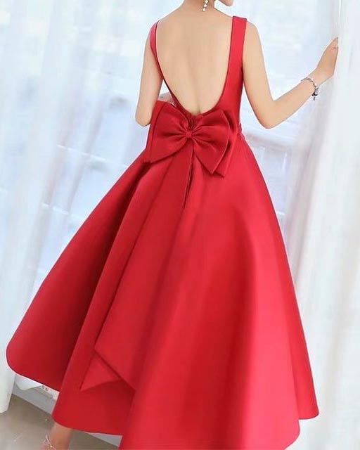 Vintage Dark Red Prom Dresses with Big Bow 1950s Fashion Party Gowns T ...
